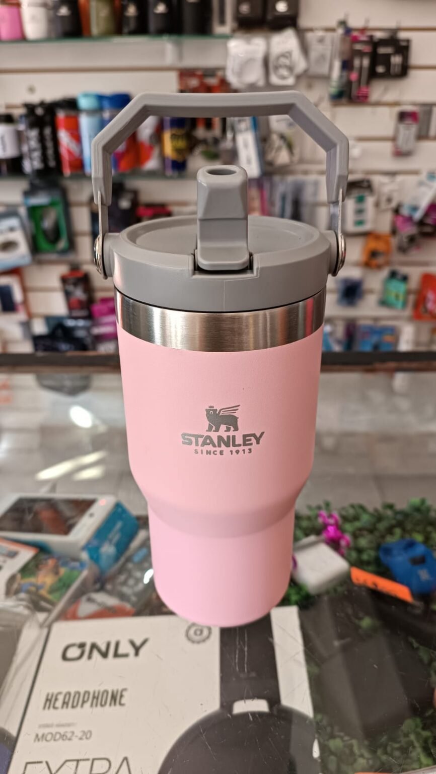 VASO TERMICO SIMIL STANLEY ROSA PASTEL CON PICO Y MANIJA 700ML – Electro Gamer